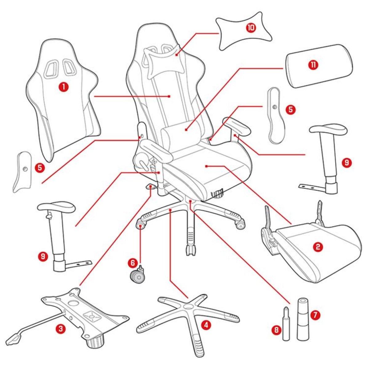 Silla Gamer Stratos Rojo y Negro Noga | Lang Tecnologia